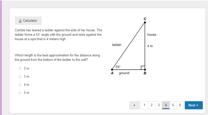 ? Calculator Carlota has leaned a ladder against the side of her house. The ladder forms a 53^∘ ...