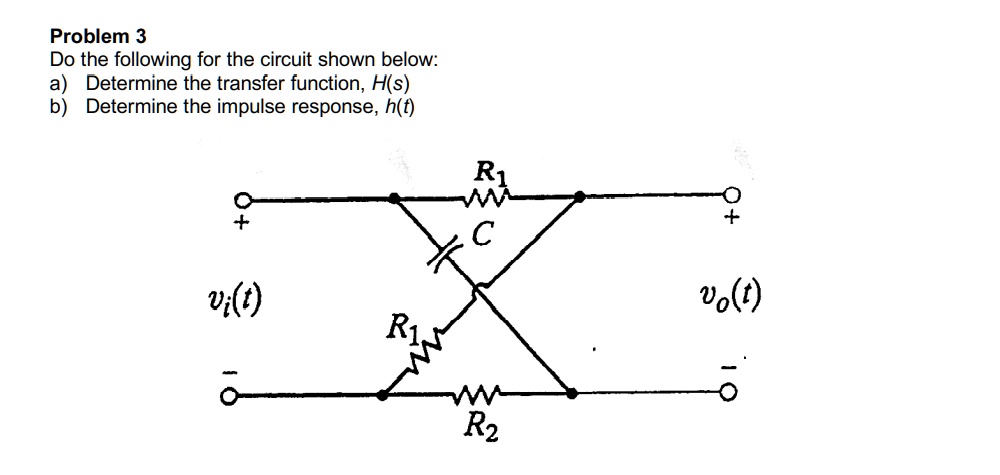 SOLVED: Problem 3 Do the following for the circuit shown below: a) Determine the transfer ...