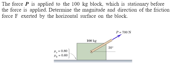The force P is applied to the 100 kg block, which is...