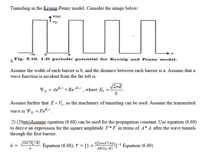 SOLVED: Tunneling in the Kronig-Penny model. Consider the image below ...