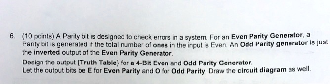 SOLVED: The inverted output of the Even Parity Generator. Design the ...