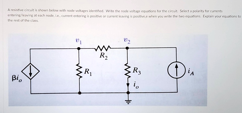 A resistive circuit is shown below with node voltages identified. Write the node voltage ...