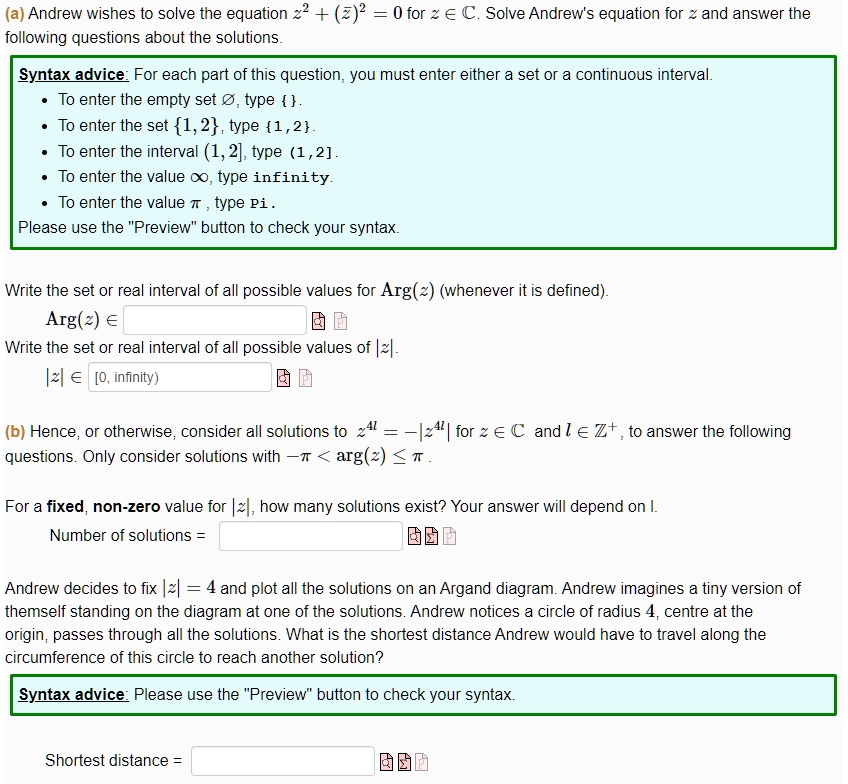 SOLVED: Andrew wishes to solve the equation z^2 + 0 for z âˆˆ C. Solve ...