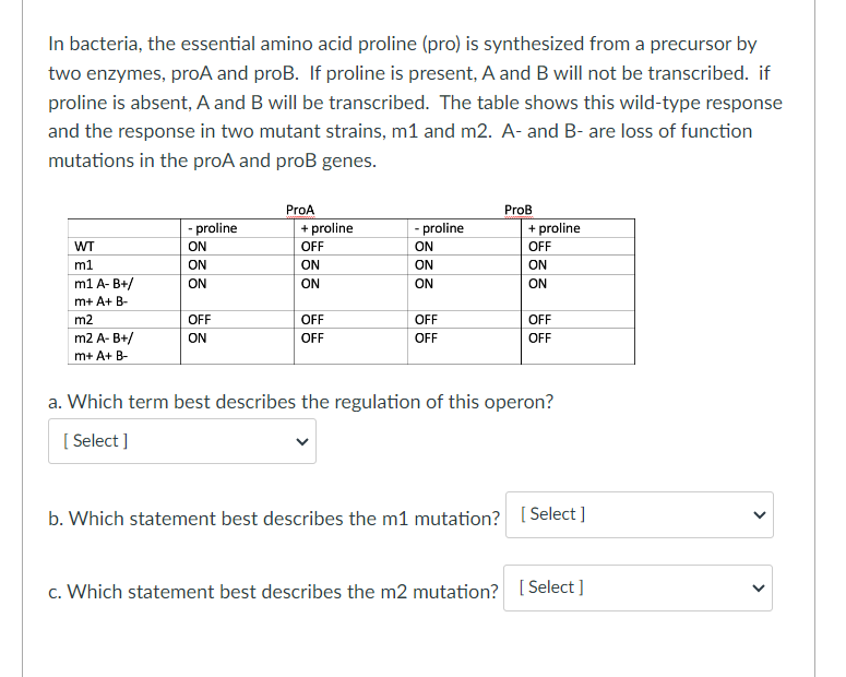 SOLVED: In bacteria, the essential amino acid proline (pro) is ...