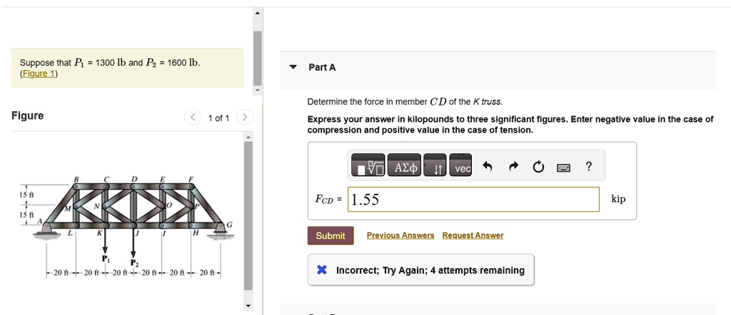 Suppose that P1 = 1300 lb and P2 = 1600 lb. (Figure 1) Figure Determine ...