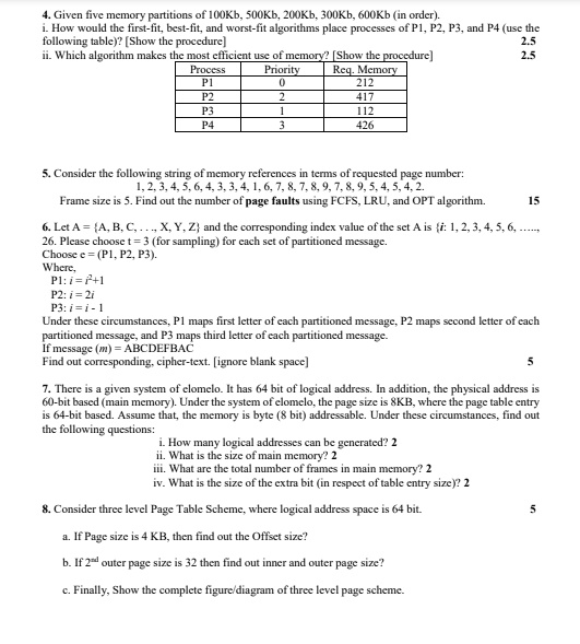 4 given five memory partitions of 100kb 500kb 200kb 300kb 600kb in ...