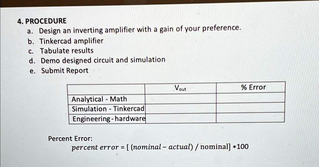 Solved Only Do Steps A And C Using The Table Provided Below 4 Procedure A Design An