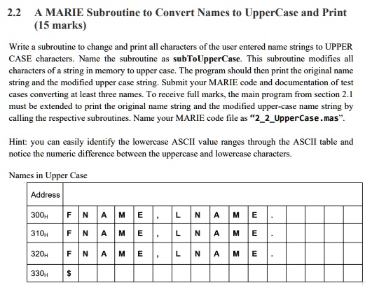 Solved Answers In Marie Simulator Code Only 2 2 A Marie Subroutine To Convert Names To