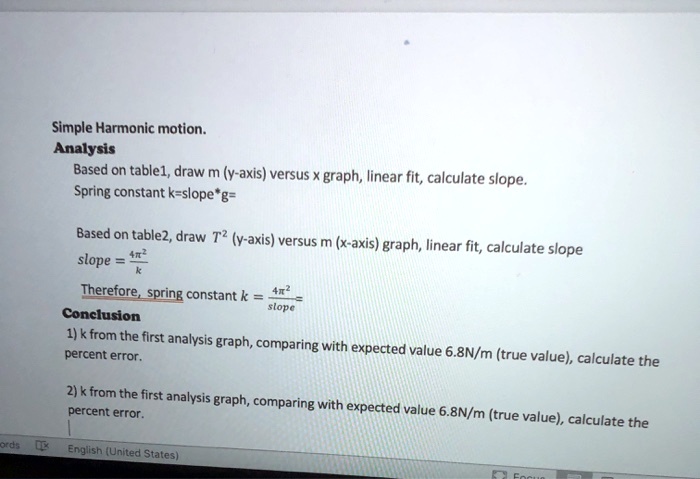 SOLVED: Simple Harmonic motion: Analysis Based on tablel, draw m (y-axis) versus X graph; linear ...