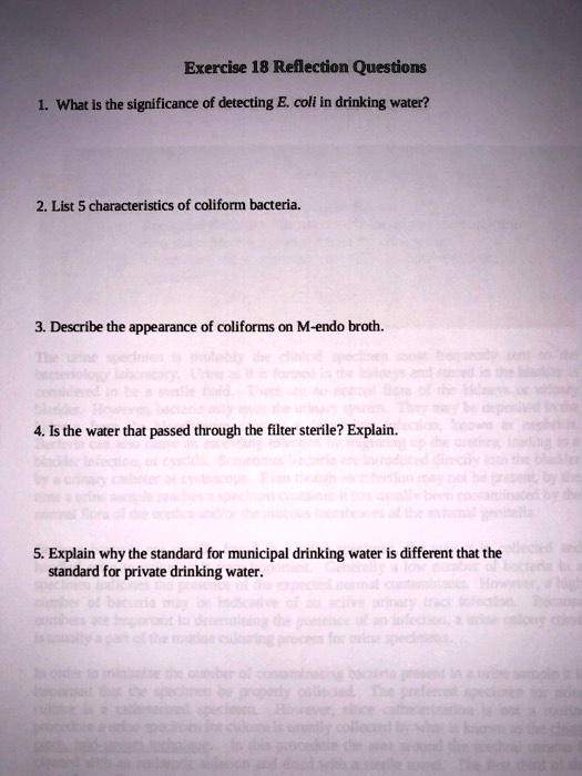 Exercise 18 Rellecton Questions What Is The Significance Of Detecting E Coli In Drinking Water
