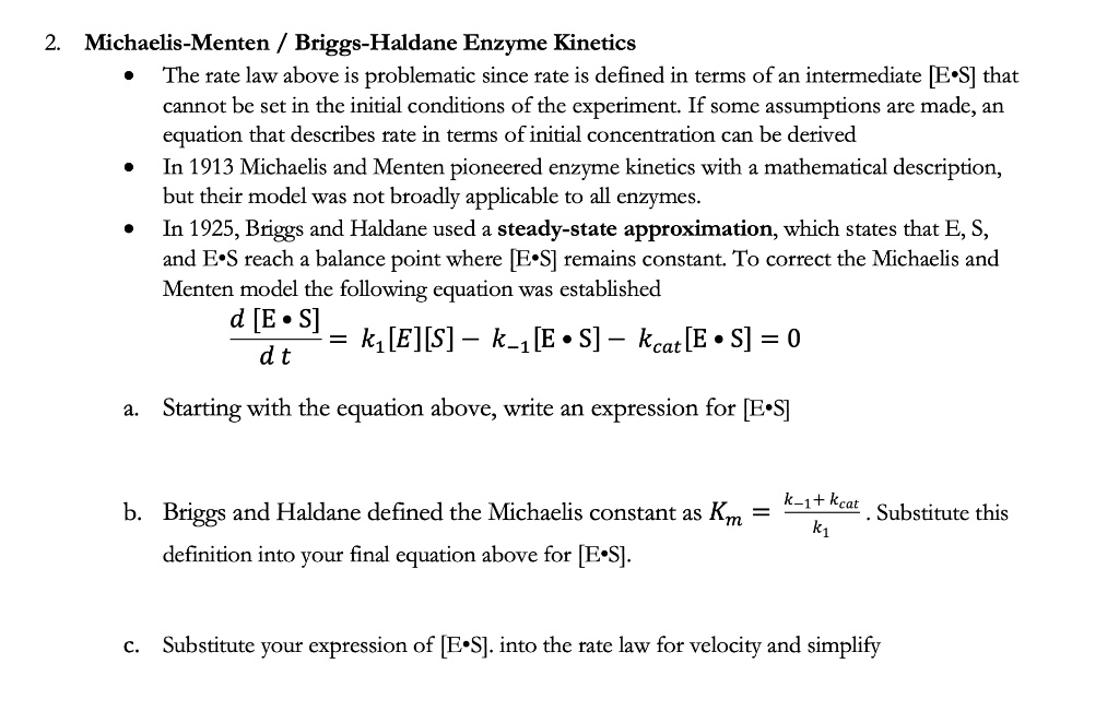 michaelis menten briggs haldane enzyme kinetics the rate law above is ...