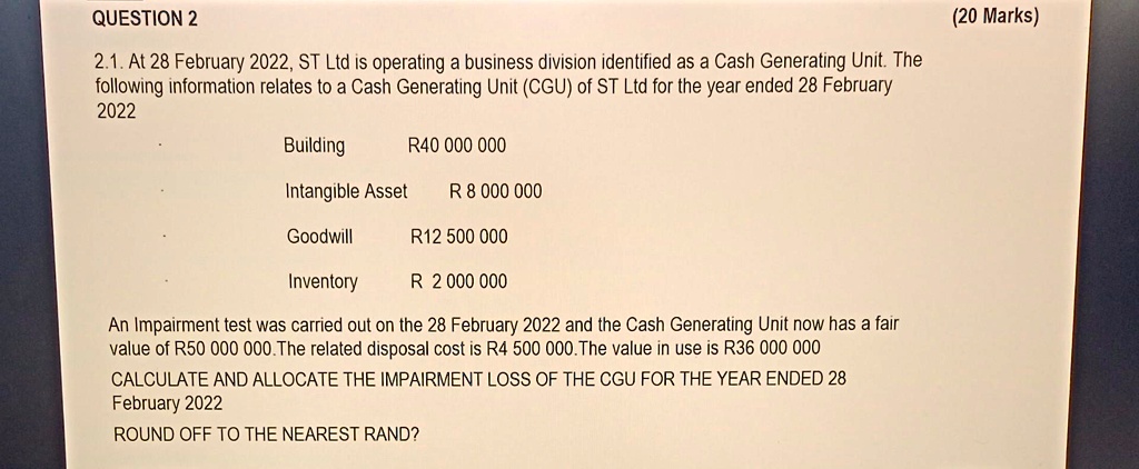 SOLVED: 2.1. At 28 February 2022, ST Ltd is operating a business ...