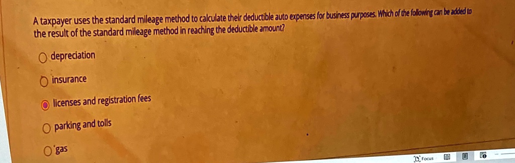 ataxpayer uses the standard mleage method to cakulate ther deduatble ...