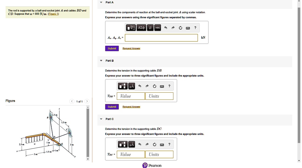 SOLVED: Part A The rod is supported by a ball-and-socket joint A and ...