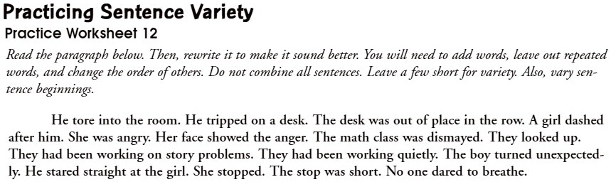 practicing sentence variety practice worksheet 12 read the paragraph ...