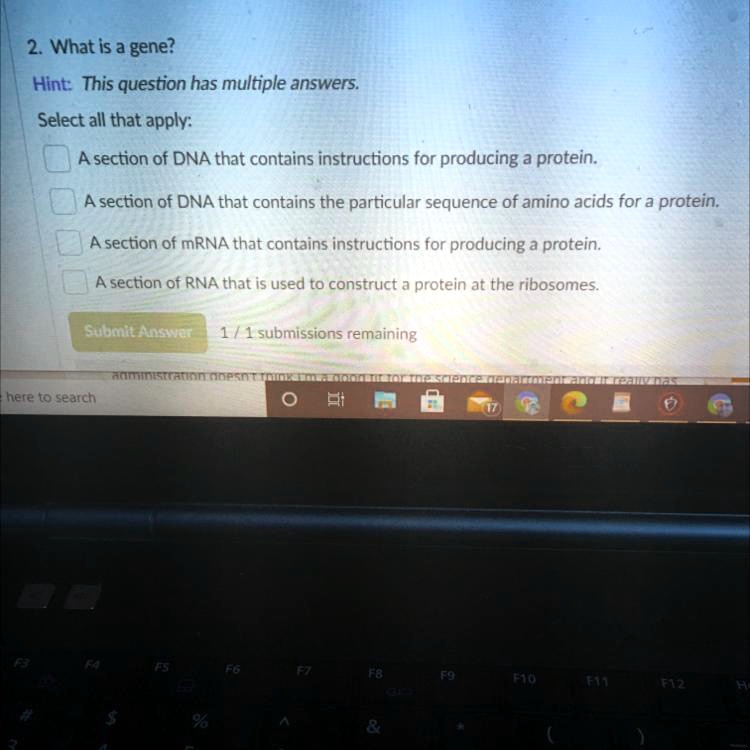 2. What is a gene? Hint: This question has multiple answers. Select all ...