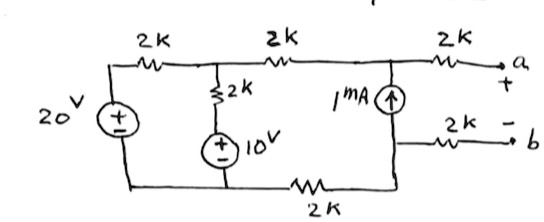 Determine the Thevenin equivalent for the circuit shown. 2K 2k ZK + 2k 2K