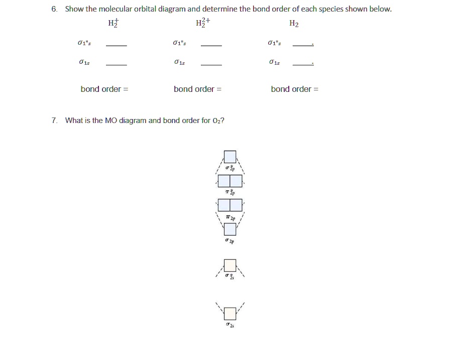 6. Show the molecular orbital diagram and determine the bond order of ...