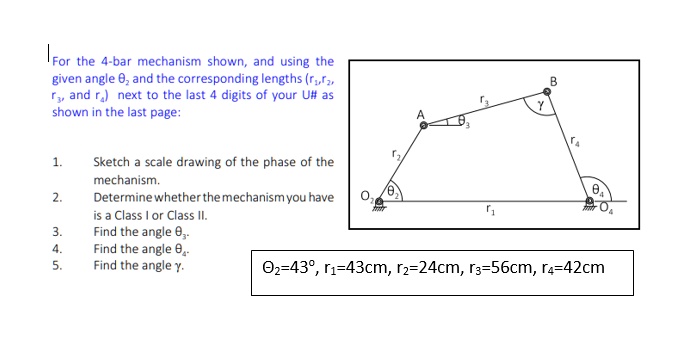 SOLVED: For the 4-bar mechanism shown, and using the given angle Î ...