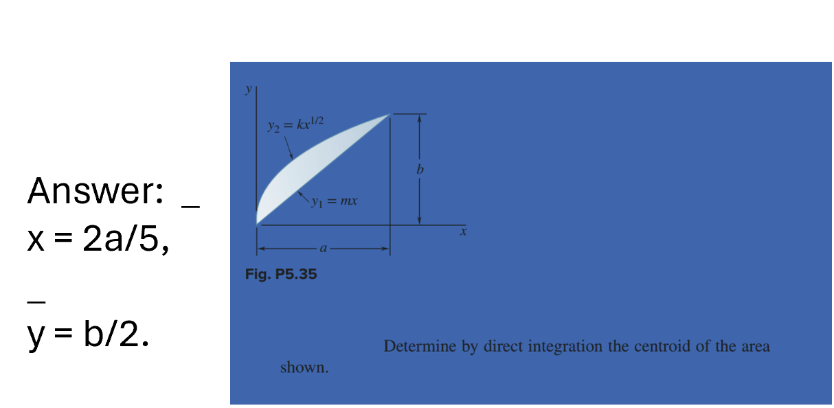 SOLVED: Answer: x=2 a / 5 , y̅=b / 2 . shown. Determine by direct ...