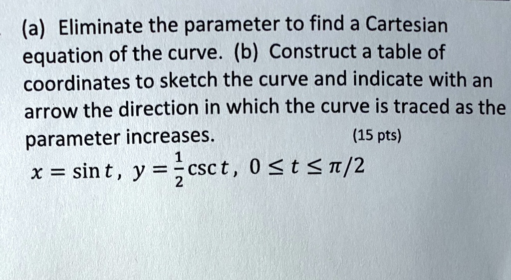 SOLVED: (a) Eliminate the parameter to find a Cartesian equation of the ...