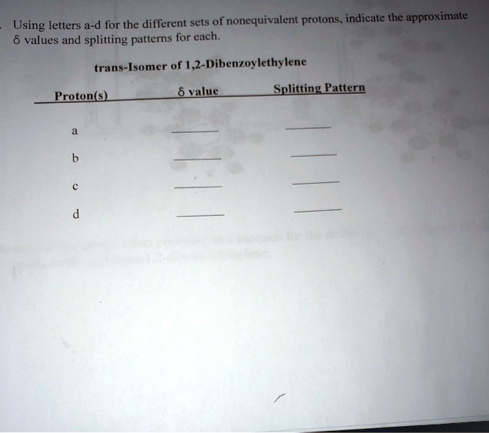 SOLVED:Using letters a-d for the different sets of nonequivalent protons indicate the ...