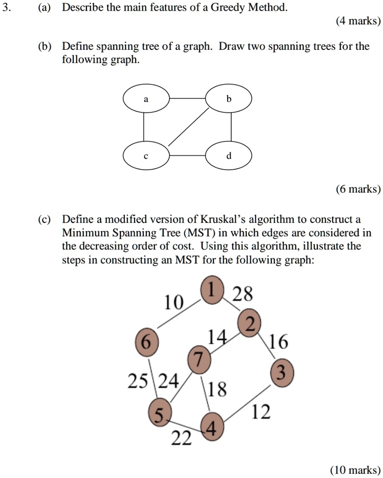 SOLVED: (a) Describe the main features of a Greedy Method: (b) Define ... SOLVED: (a) Describe the main features of a Greedy Method: (b) Define ...
