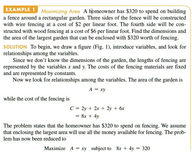 EXAMPLE 1 Maximizing Area A homeowner has 320 to spend on building a ...