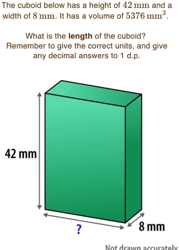 The cuboid below has height of 42 mm and a width of 8 mm It has a ...