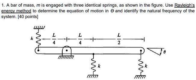 SOLVED: A bar of mass, m, is engaged with three identical springs, as ...