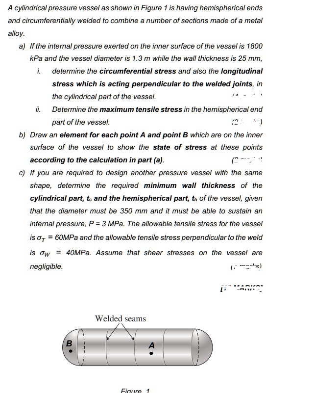 SOLVED: A cylindrical pressure vessel, as shown in Figure, has ...
