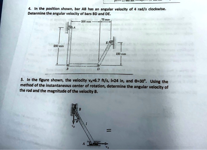 Solved 4 In The Position Shown Bar Ab Has An Angular Velocity Of 4 Rad S Clockwise Determine