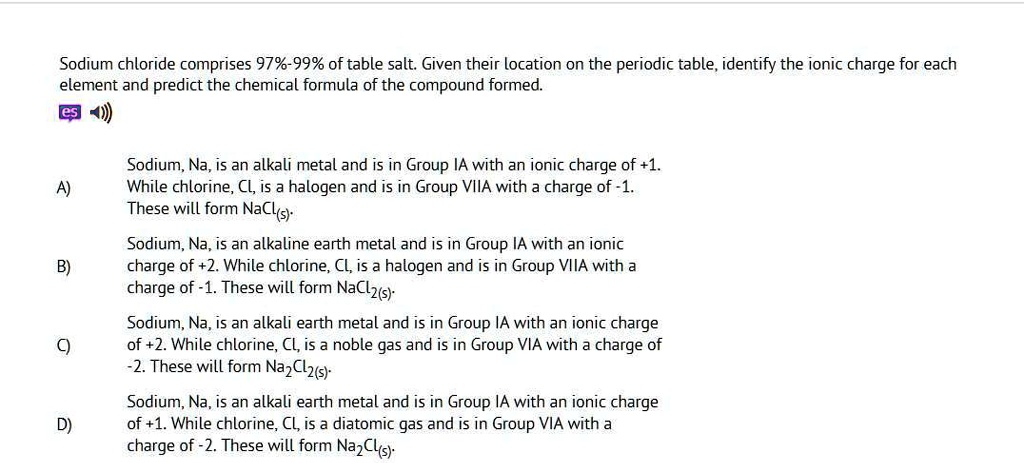 SOLVED: 'please help me! (brainliest) Sodium chloride comprises 97%-99% ...