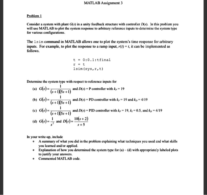 Solved Automatic Control System Matlab Assignment 3 Problem 1 Consider A System With Plant Gs