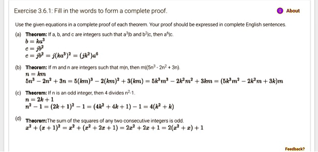 exercise 361 fill in the words t0 form complete proof about use the given equations in comn ete ...