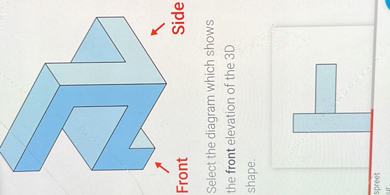 Select the diagram which shows the front elevation of the 3D shape.