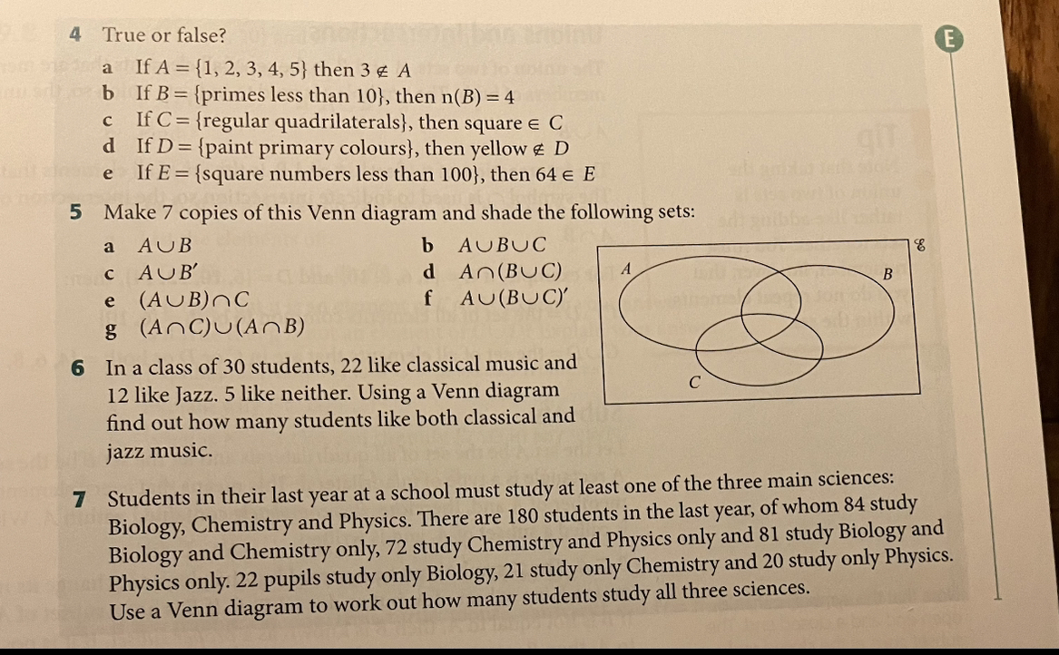 SOLVED: 4 True or false? a If A={1,2,3,4,5} then 3 ∉ A b If B={ primes ...
