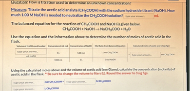 SOLVED: Qdestion: How is titration used to determine an uniknown concentrateg? Measure: Titrate ...