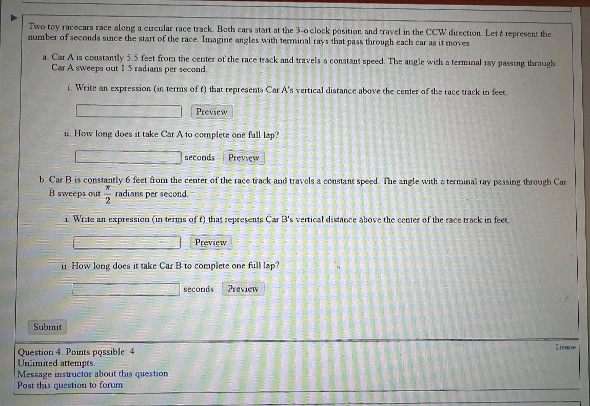 SOLVED: Two toy racecars race along a circular race track. Both cars ...