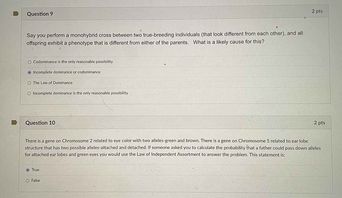 SOLVED: Question 9 2 pts Say you perform a monohybrid cross between two ...