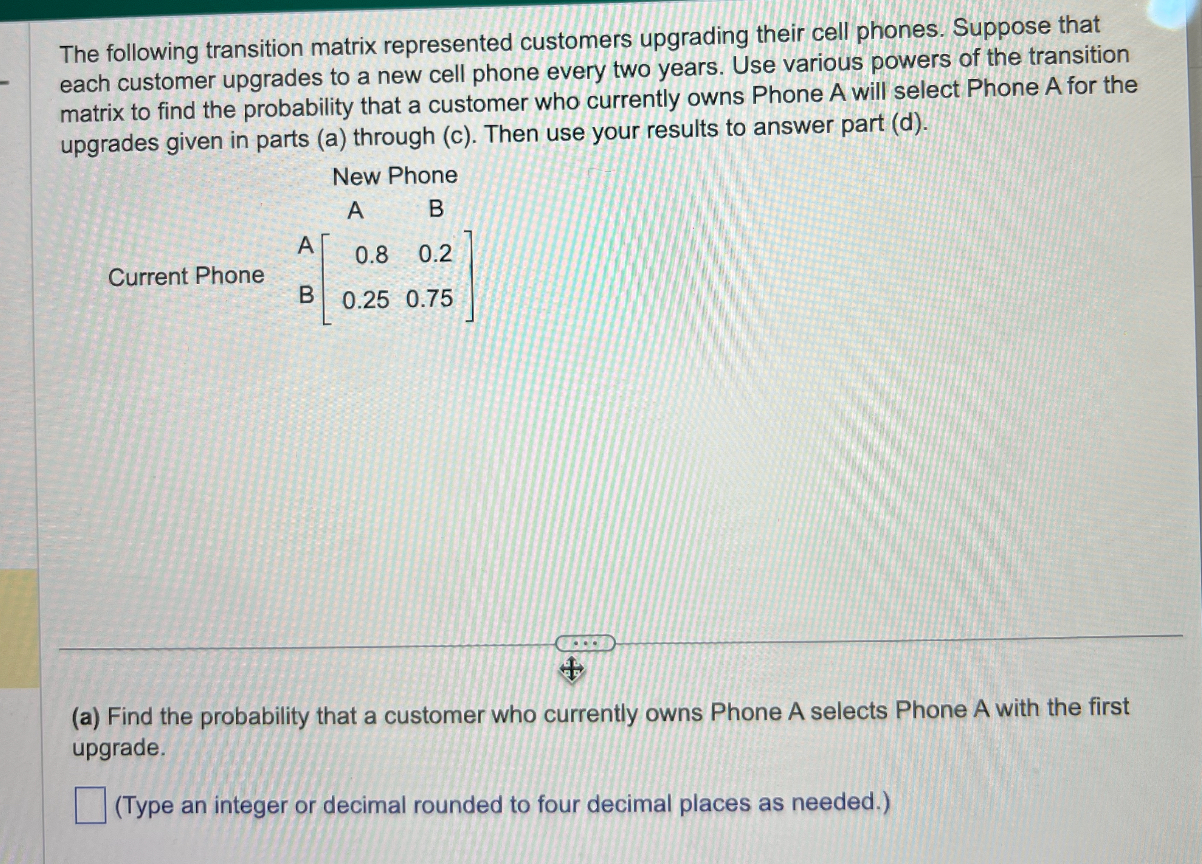 The following transition matrix represented customers upgrading their ...