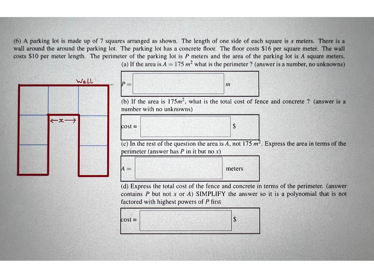(6) A parking lot is made up of 7 squares arranged as shown. The length ...