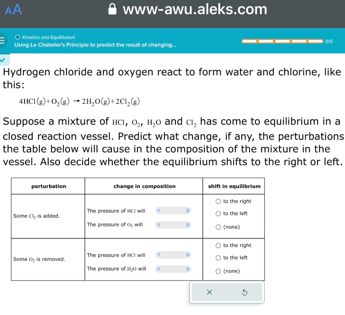 SOLVED: AA www-awu.aleks.com Kinetics and Equilibrium Using Le ...