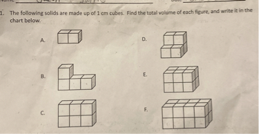 1. The following solids are made up of 1 cm cubes. Find the total ...