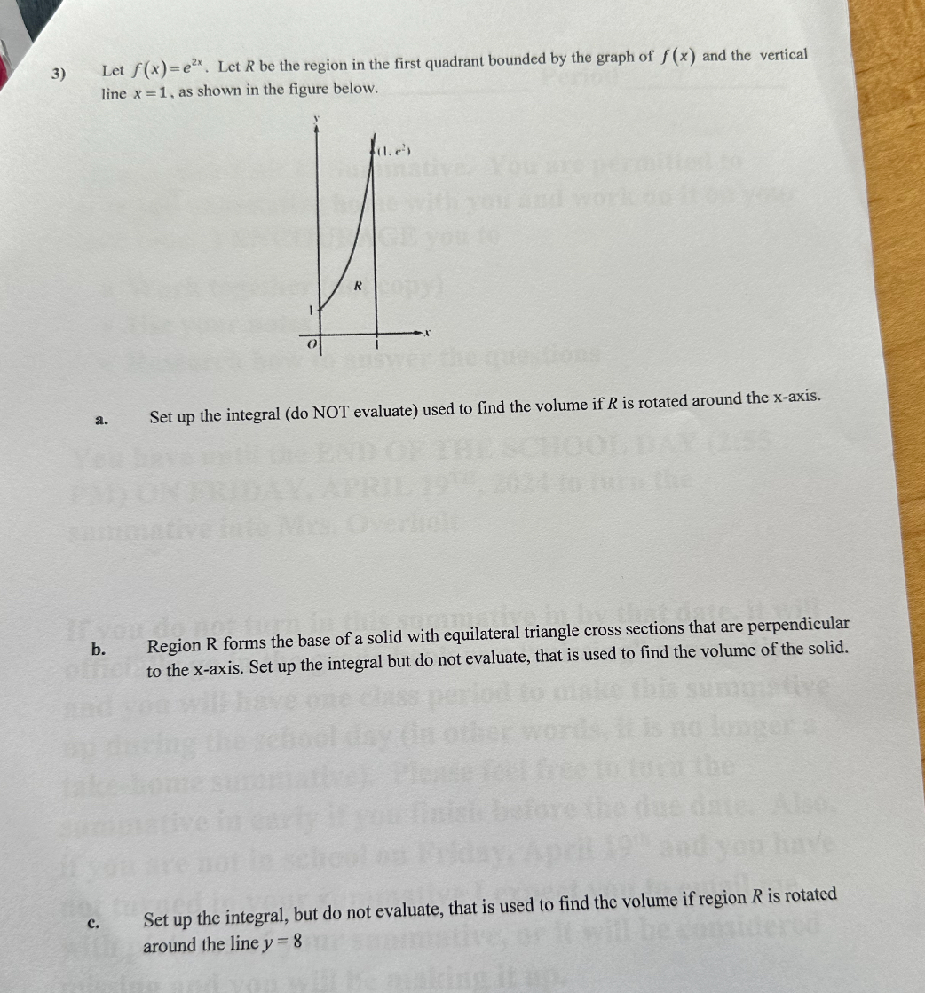 SOLVED: 3) Let f(x)=e^2 x. Let R be the region in the first quadrant ...