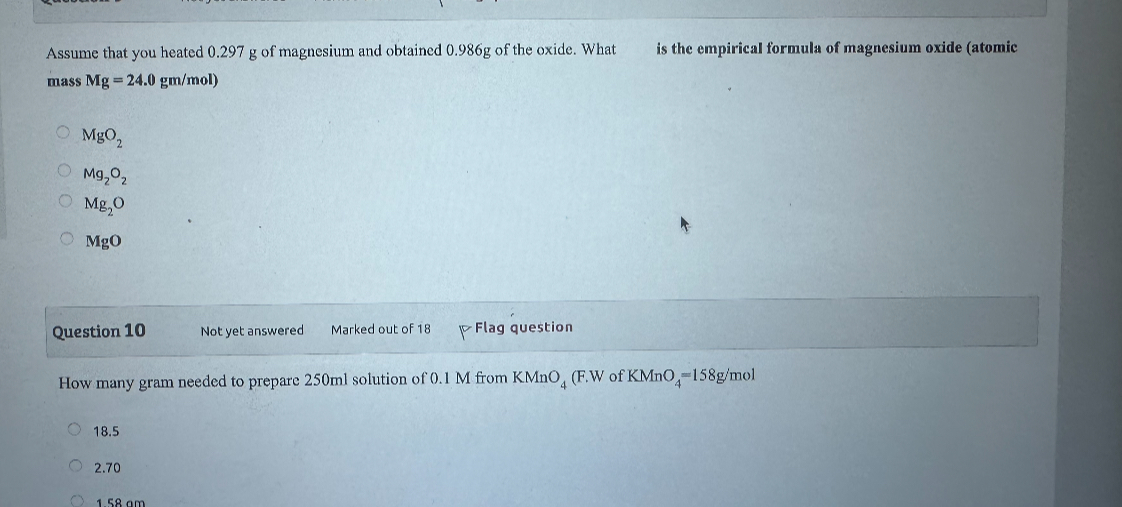 SOLVED: Assume that you heated 0.297 g of magnesium and obtained 0.986 ...