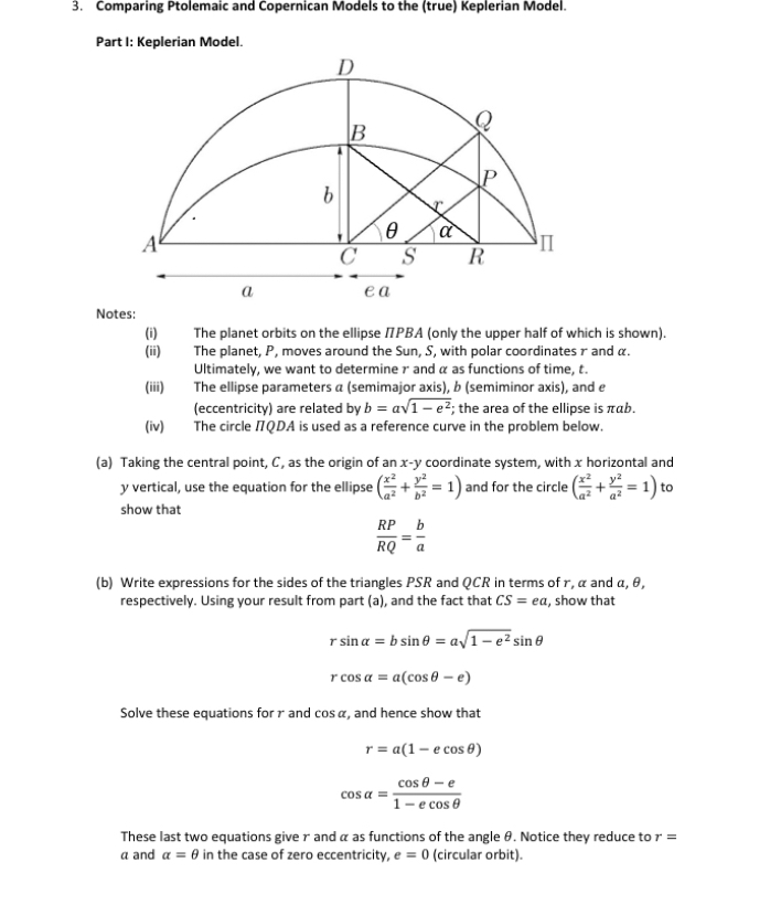 SOLVED: 3. Comparing Ptolemaic and Copernican Models to the (true) Keplerian Model. Part I ...