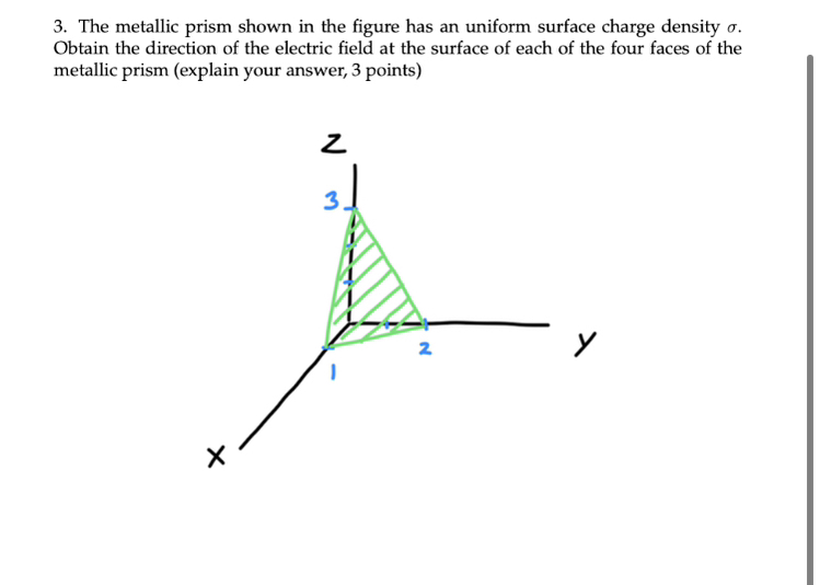 3. The metallic prism shown in the figure has an uniform surface charge ...