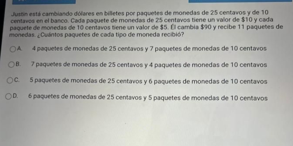 Justin está cambiando dólares en billetes por paquetes de monedas de 25 ...