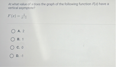 SOLVED: At what value of x does the graph of the following function F(x) have a vertical ...